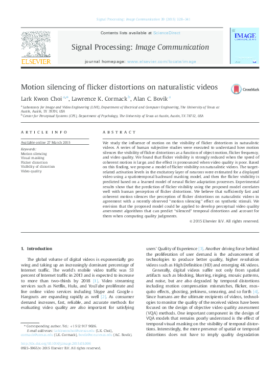 (PDF) Motion silencing of flicker distortions on naturalistic videos