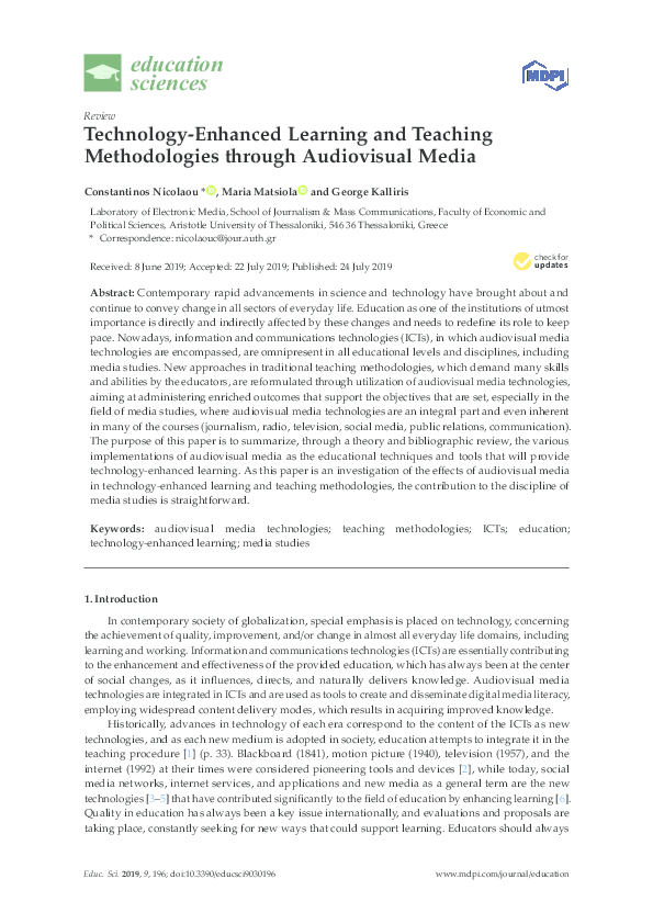 (PDF) Technology-Enhanced Learning and Teaching Methodologies through Audiovisual Media