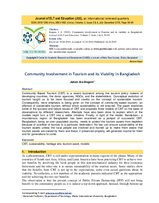 (PDF) Community Involvement in Tourism and its Viability in Bangladesh