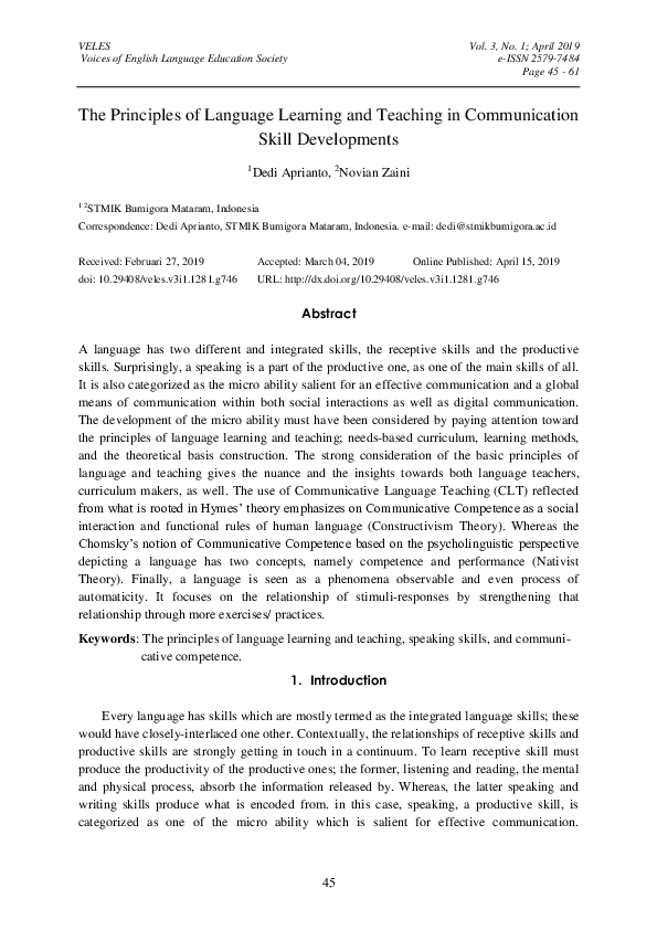 (PDF) The Principles of Language Learning and Teaching in Communication ...