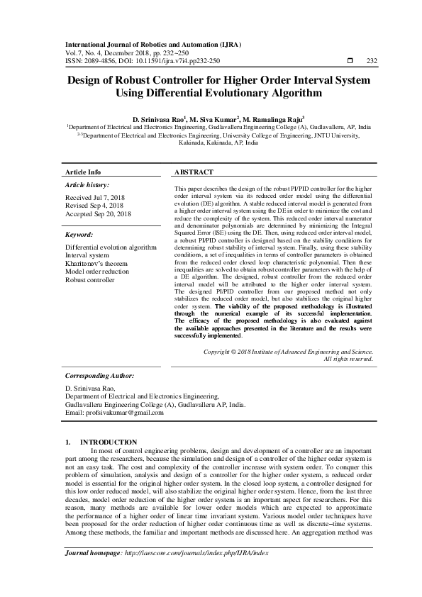 Pdf Design Of Robust Controller For Higher Order Interval System