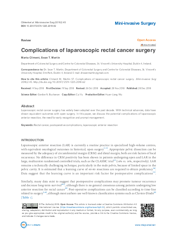 Pdf Complications Of Laparoscopic Rectal Cancer Surgery
