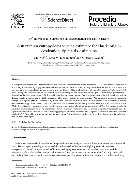 Pdf A Maximum Entropy Least Squares Estimator For Elastic Origin Destination Trip Matrix