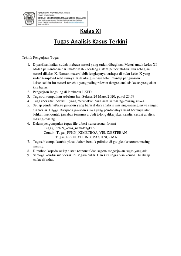 (PDF) Kelas XI Tugas Analisis Kasus Terkini