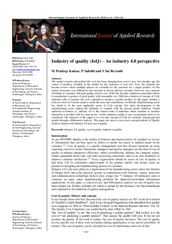 (PDF) Industry of quality (IoQ) – An industry 4.0 perspective