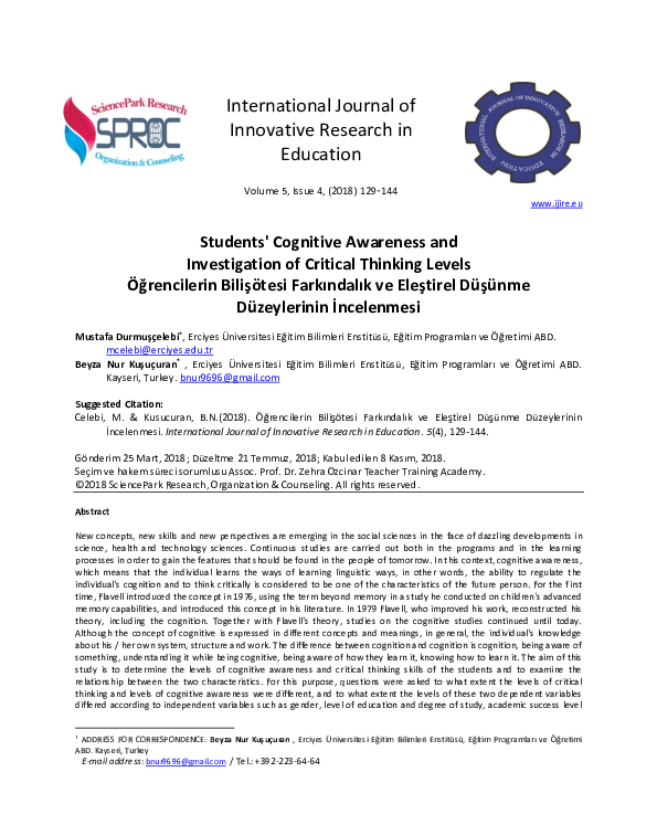 (PDF) Students' Cognitive Awareness and Investigation of Critical ...