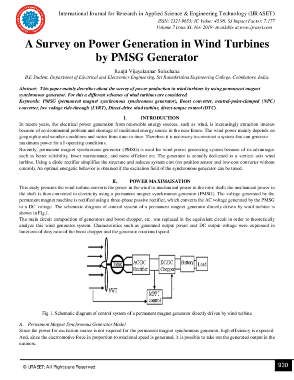(PDF) A Survey on Power Generation in Wind Turbines by PMSG Generator