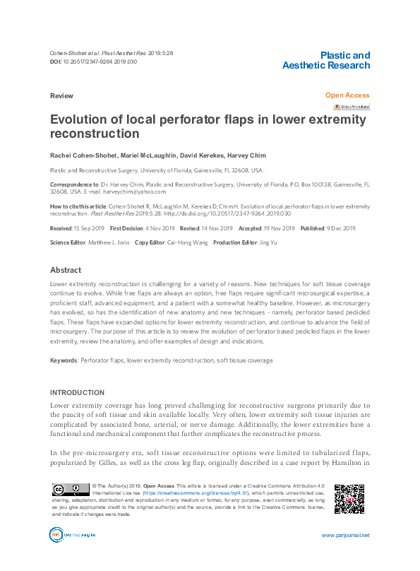 (PDF) Evolution of local perforator flaps in lower extremity reconstruction