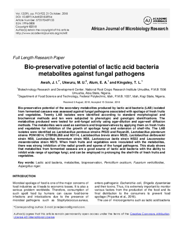 (PDF) Bio-preservative potential of lactic acid bacteria metabolites ...
