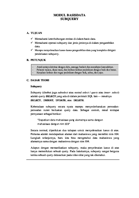 (PDF) MODUL BASISDATA SUBQUERY