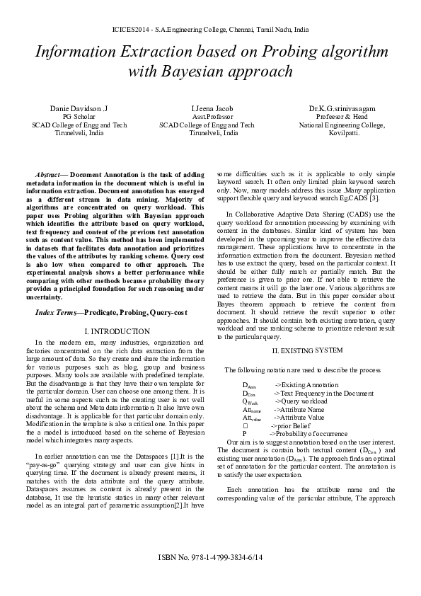 Pdf Information Extraction Based On Probing Algorithm With Bayesian