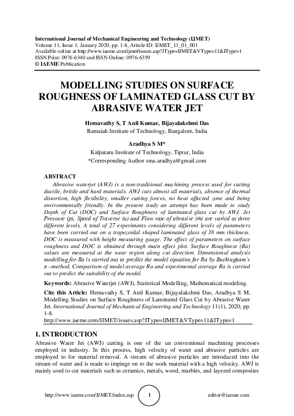 (PDF) MODELLING STUDIES ON SURFACE ROUGHNESS OF LAMINATED GLASS CUT BY ...