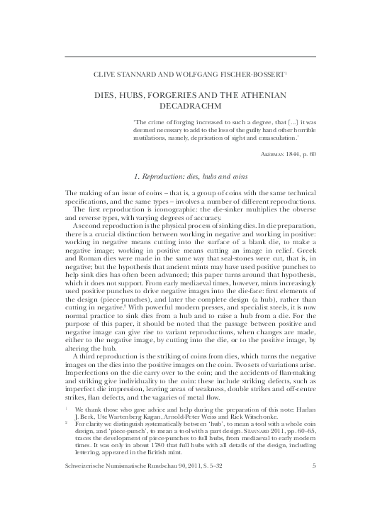 (PDF) Dies, Hubs, Forgeries and the Athenian Decadrachm (co-authored ...