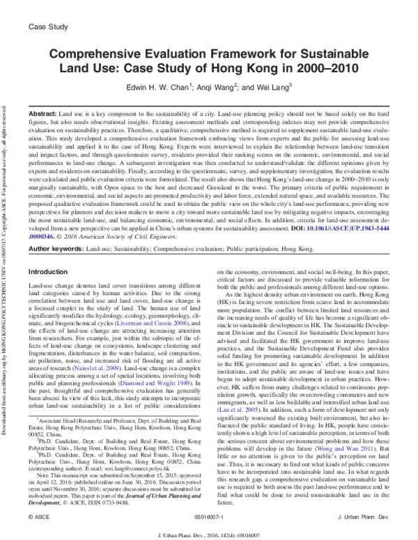 (PDF) Comprehensive Evaluation Framework for Sustainable Land Use: Case ...