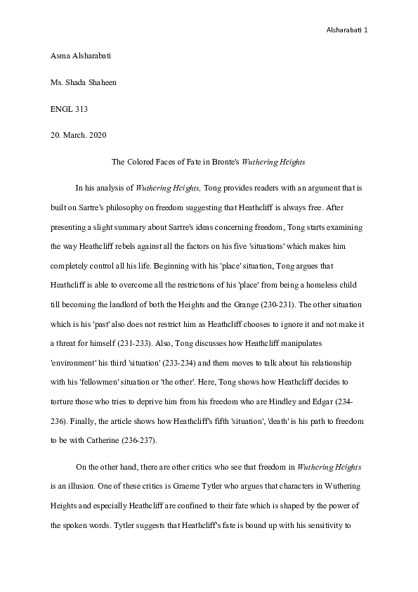 (DOC) Wuthering Heights Essay