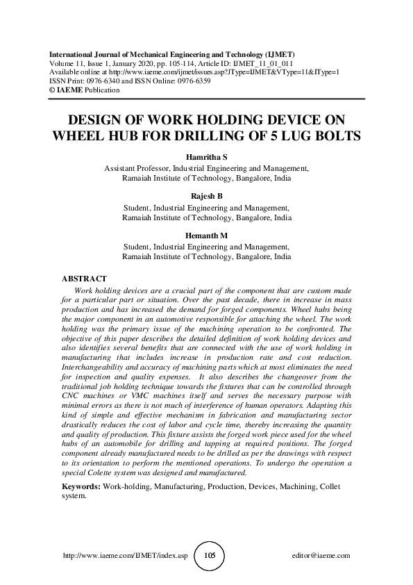 (PDF) DESIGN OF WORK HOLDING DEVICE ON WHEEL HUB FOR DRILLING OF 5 LUG ...