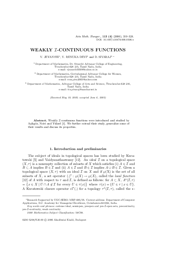 (PDF) Weakly I-continuous functions