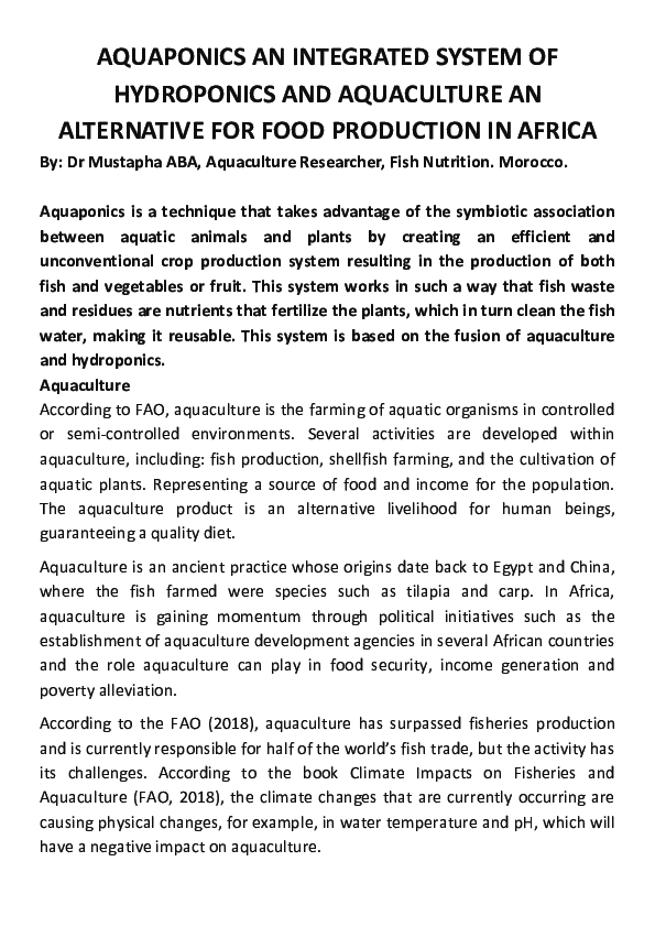 (PDF) AQUAPONICS AN INTEGRATED SYSTEM OF HYDROPONICS AND AQUACULTURE AN ...