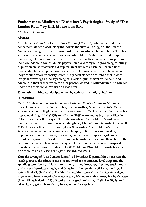Punishment as Misdirected Discipline: A Psychological Study of “The ...