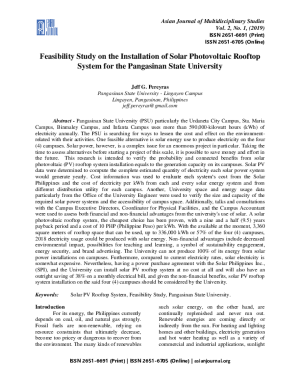 (PDF) Feasibility Study on the Installation of Solar Photovoltaic ...