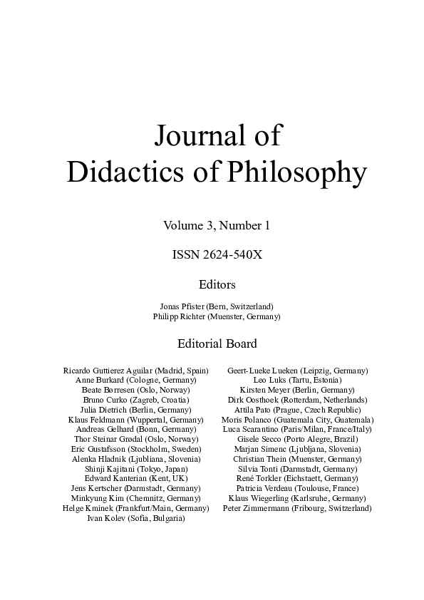 (PDF) Journal of Didactics of Philosophy (Volume 3, Number 1)