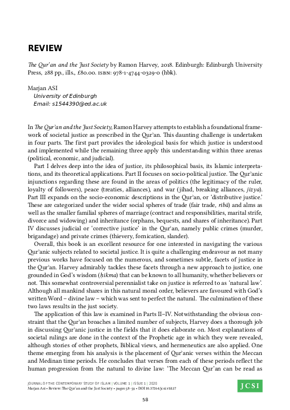 (PDF) The Qur'an and the Just Society by Ramon Harvey