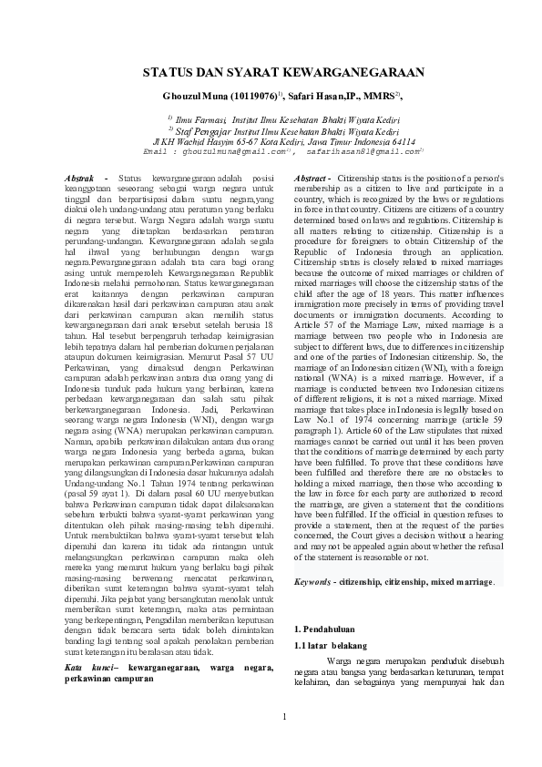 (DOC) STATUS DAN SYARAT KEWARGANEGARAAN