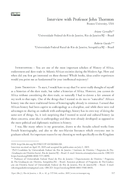 (PDF) Interview with Professor John Thornton