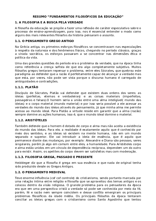 (DOC) RESUMO "FUNDAMENTOS FILOSÓFICOS DA EDUCAÇÃO" 1. A FILOSOFIA E A ...
