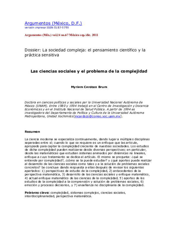(PDF) Las ciencias sociales y el problema de la complejidad