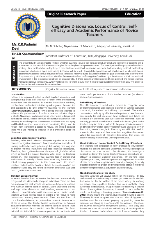 (PDF) Cognitive Dissonance, Locus of Control, Self – Efficacy and Academic Performance of Novice ...