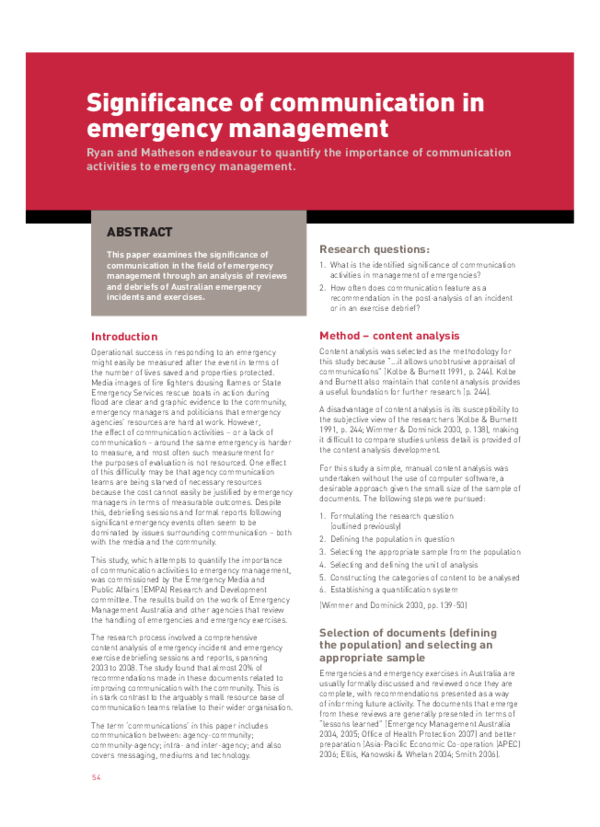 (PDF) Significance of communication in emergency management
