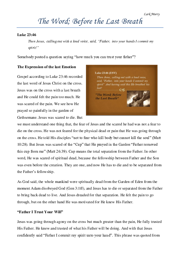 (PDF) Luke 23:46 Father, into your hands I commit my spirit!