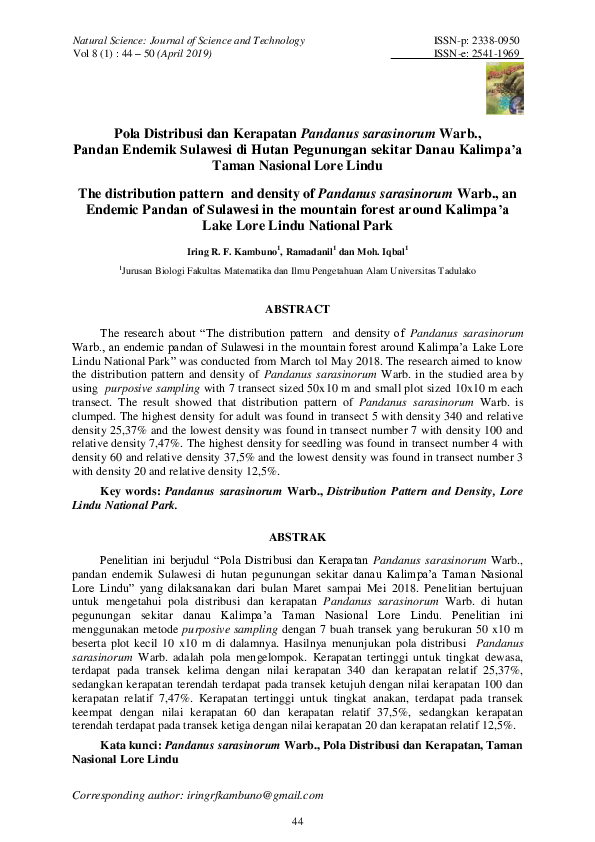 (PDF) The distribution pattern and density of Pandanus sarasinorum Warb ...