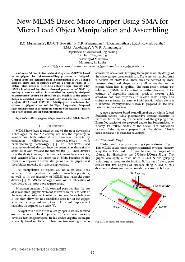 (PDF) New MEMS Based Micro Gripper Using SMA for Micro Level Object Manipulation and Assembling
