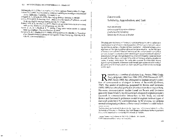 (PDF) Facework Solidarity, Approbation, and Tact