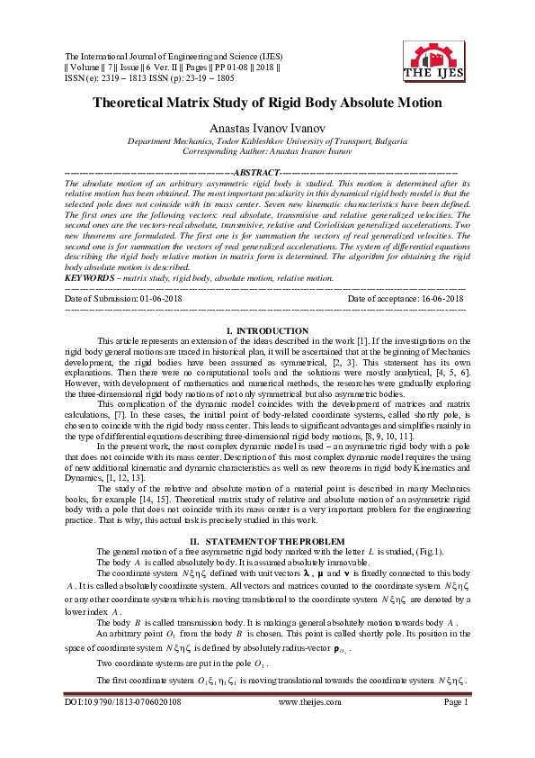 (PDF) THEORETICAL MATRIX STUDY OF RIGID BODY ABSOLUTE MOTION