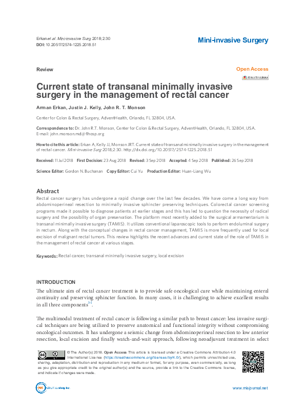 (PDF) Current state of transanal minimally invasive surgery in the management of rectal cancer