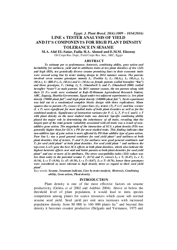 (PDF) LINE x TESTER ANALYSIS OF YIELD AND IT'S COMPONENTS FOR HIGH ...