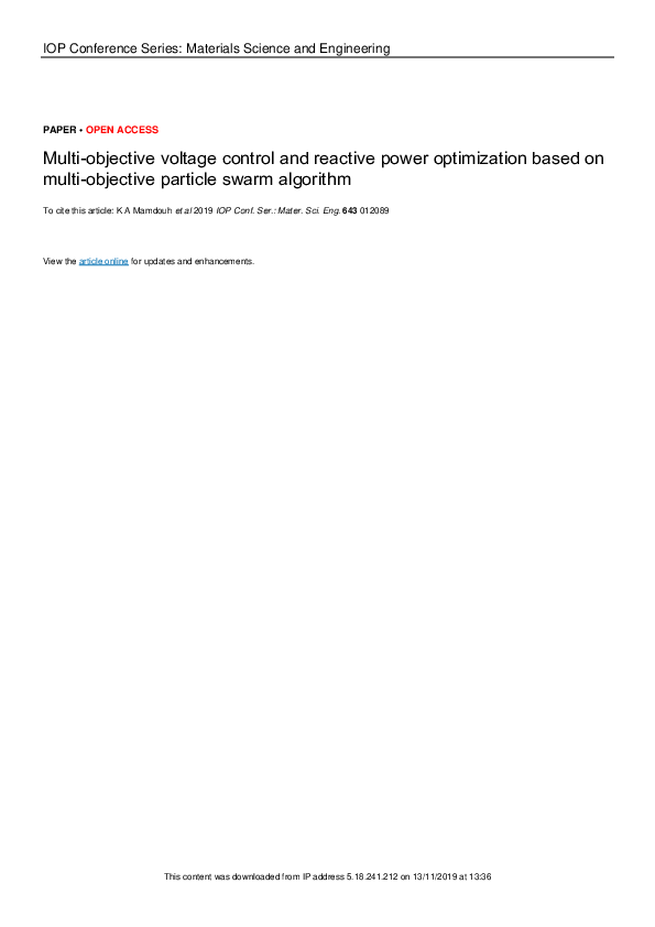 Pdf Multi Objective Voltage Control And Reactive Power Optimization