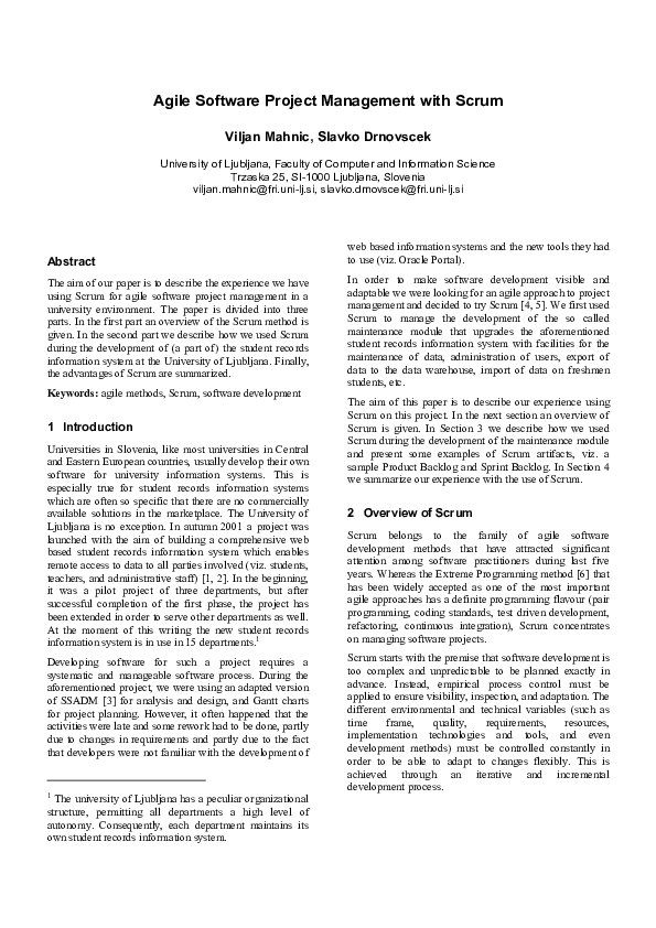 (PDF) Agile Software Project Management with Scrum