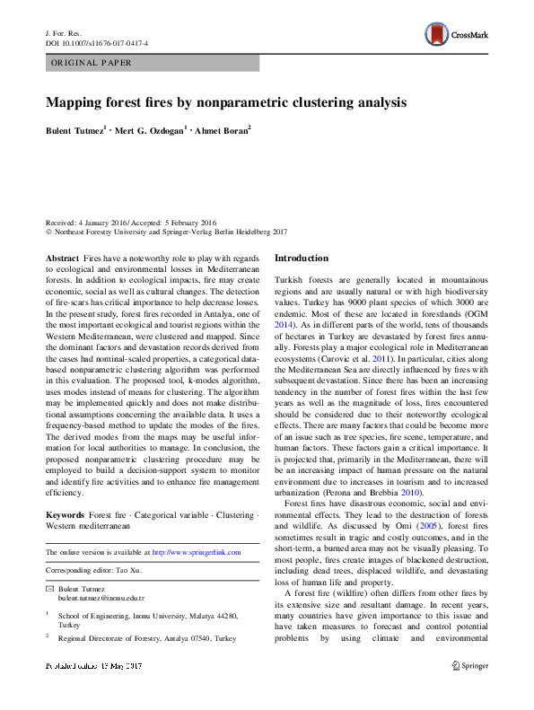 (PDF) Mapping forest fires by nonparametric clustering analysis