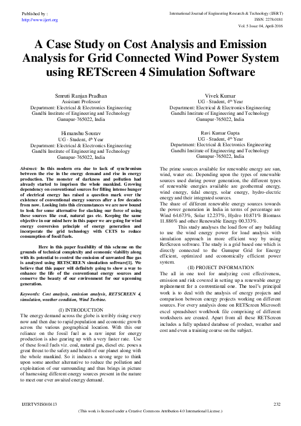 (PDF) IJERT-A Case Study on Cost Analysis and Emission Analysis for Grid Connected Wind Power ...