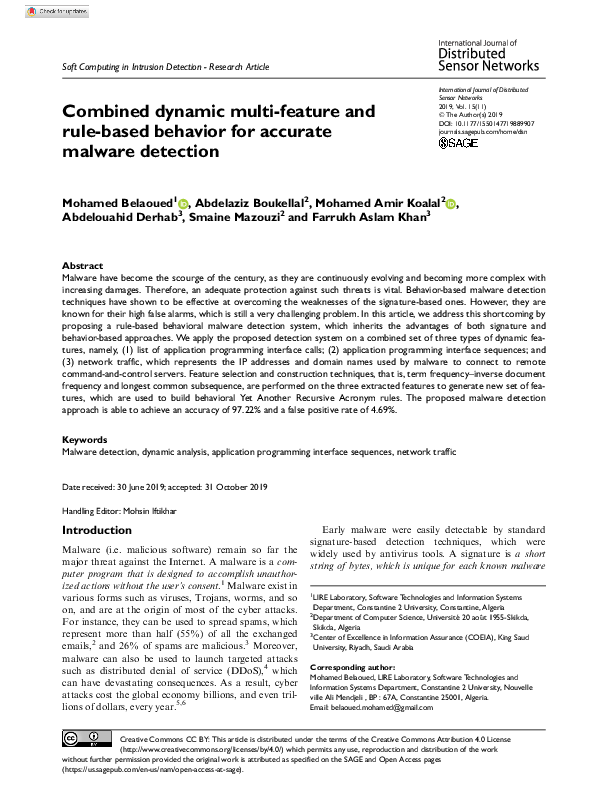 (PDF) Combined dynamic multi-feature and rule-based behavior for accurate malware detection