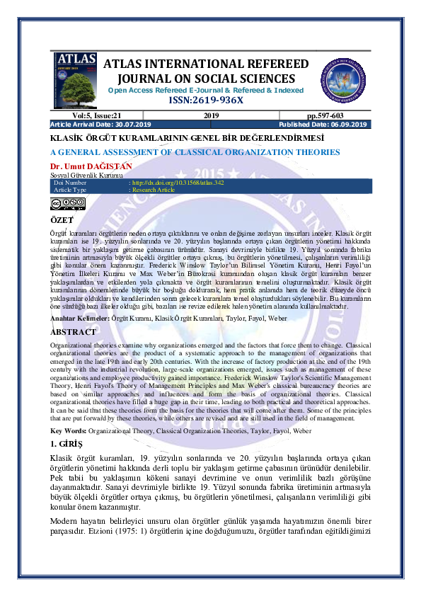 (PDF) ATLAS INTERNATIONAL REFEREED JOURNAL ON SOCIAL SCIENCES KLASİK ...