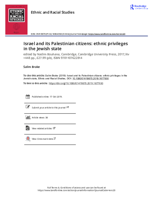 (PDF) Ethnic and Racial Studies Israel and its Palestinian citizens ...