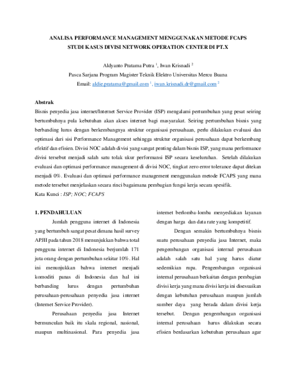 (PDF) ANALISA PERFORMANCE MANAGEMENT MENGGUNAKAN METODE FCAPS STUDI KASUS DIVISI NETWORK ...
