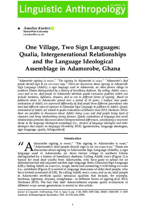(PDF) One Village, Two Sign Languages: Qualia, Intergenerational ...