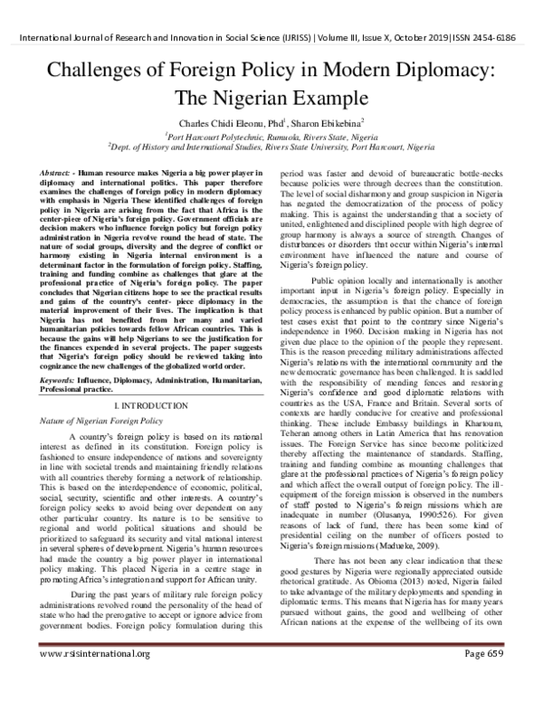 (PDF) Challenges of Foreign Policy in Modern Diplomacy: The Nigerian ...