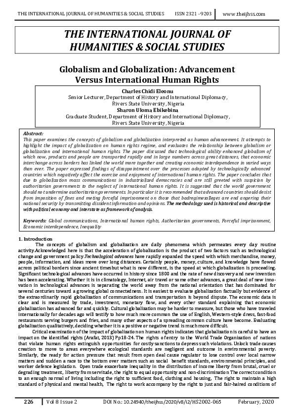 (PDF) Globalism and Globalization Advancement Versus International ...